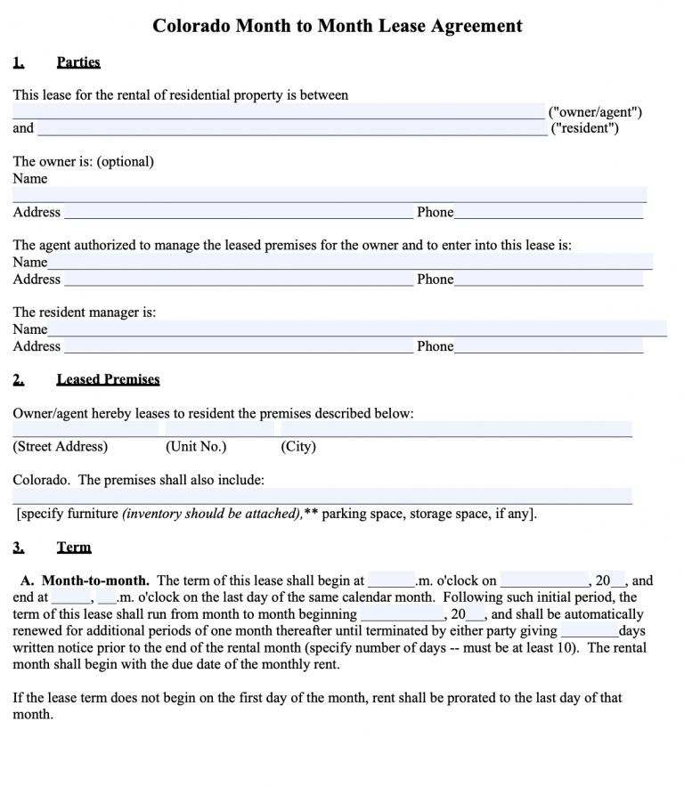 Free Colorado Lease Agreement Template