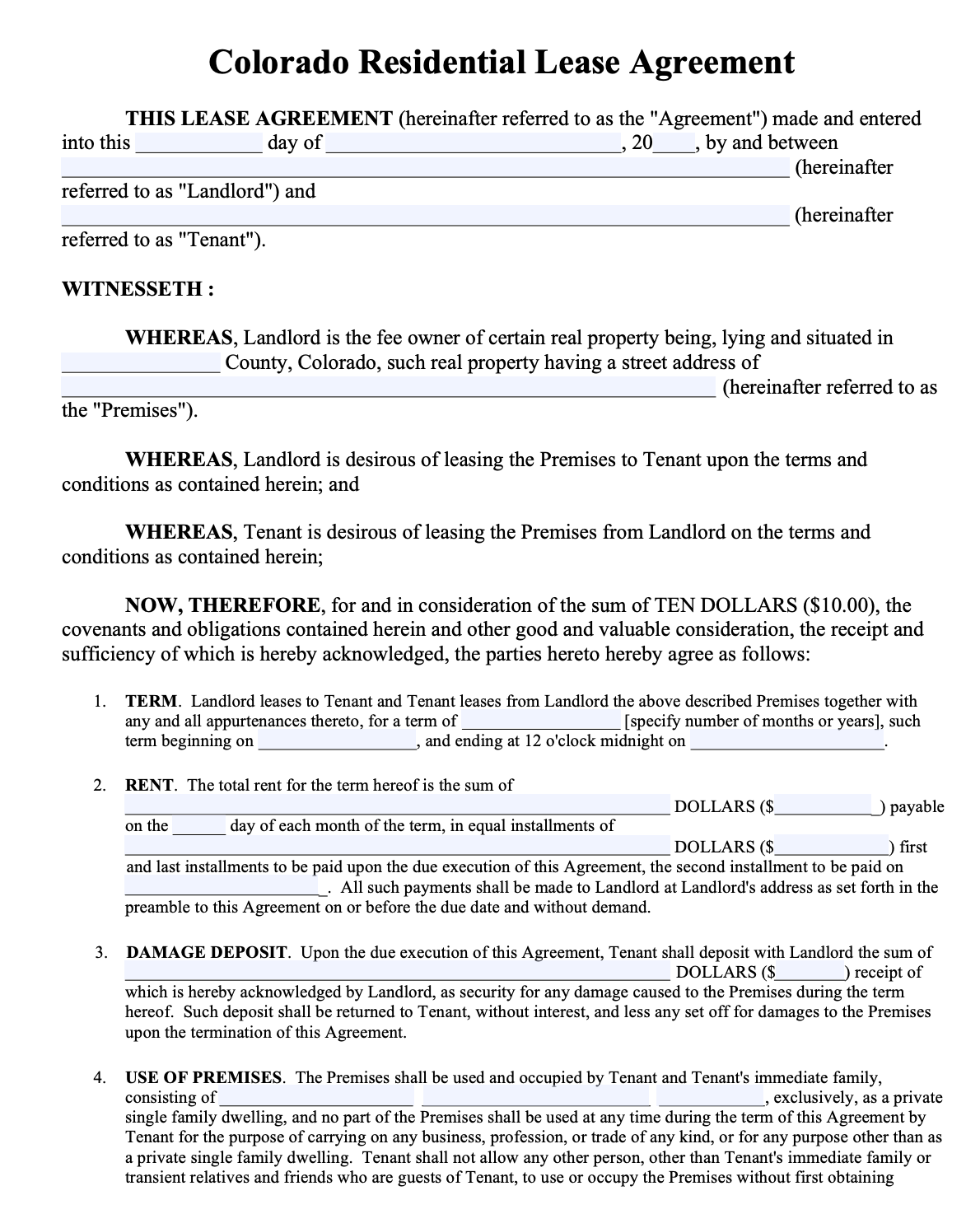 Free Colorado Standard Residential Lease Agreement Template | PDF | Word Free Colorado Standard Residential Lease Agreement Template | PDF | Word