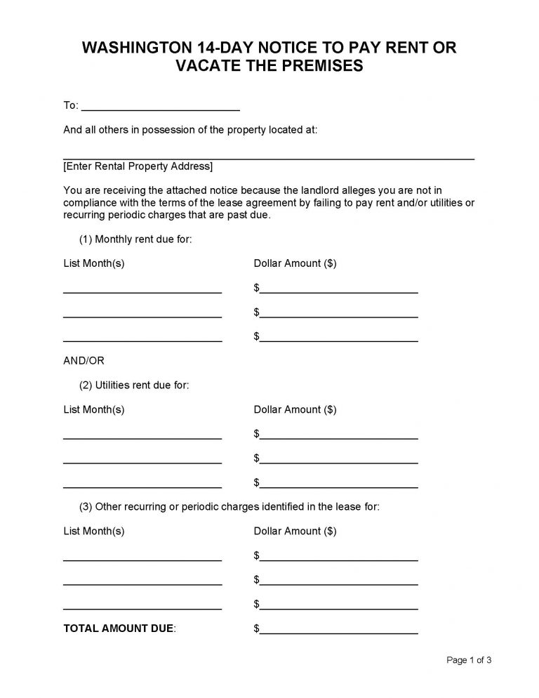 Free Washington Rental Lease Agreement Templates | PDF | Word