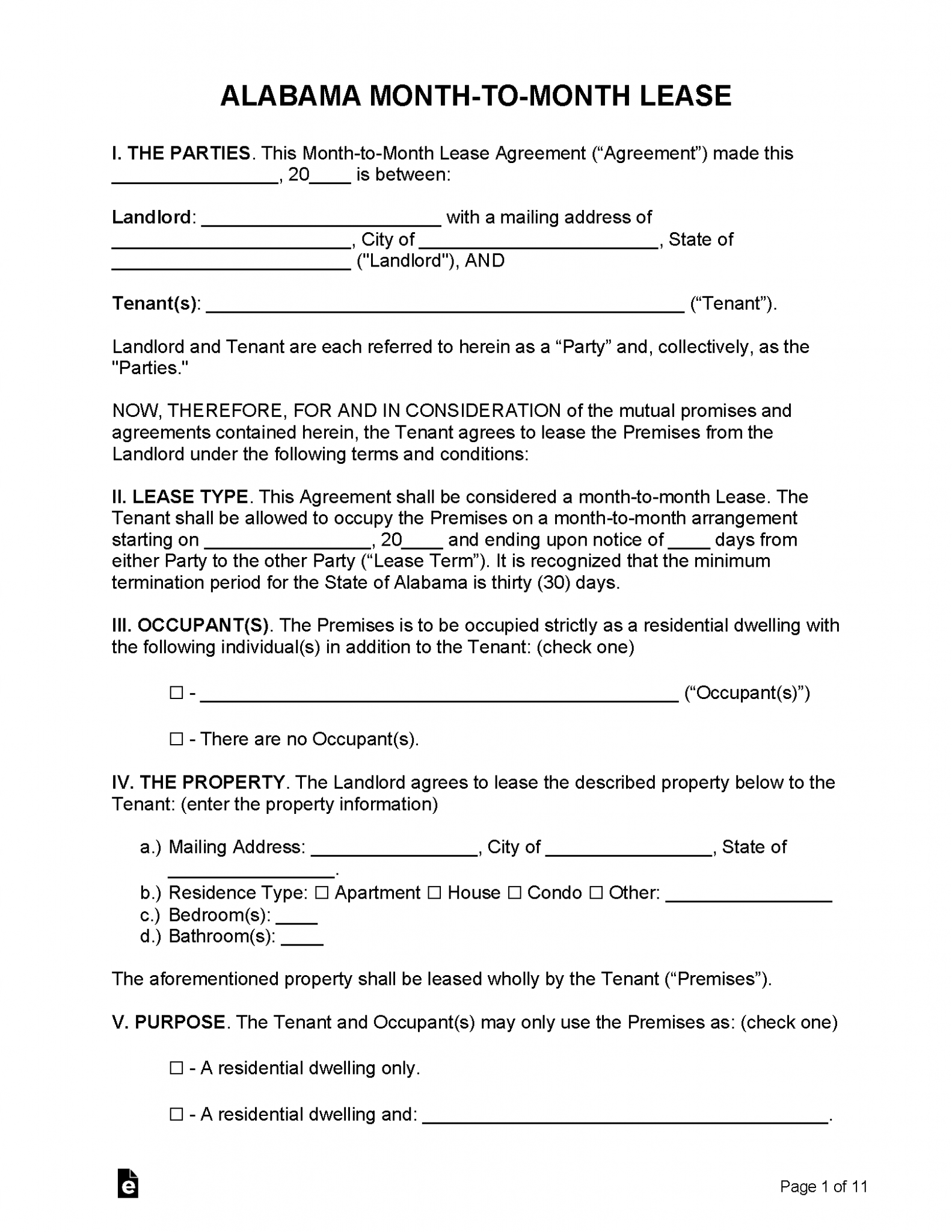 Free Alabama Rental Lease Agreement Templates | PDF | Word