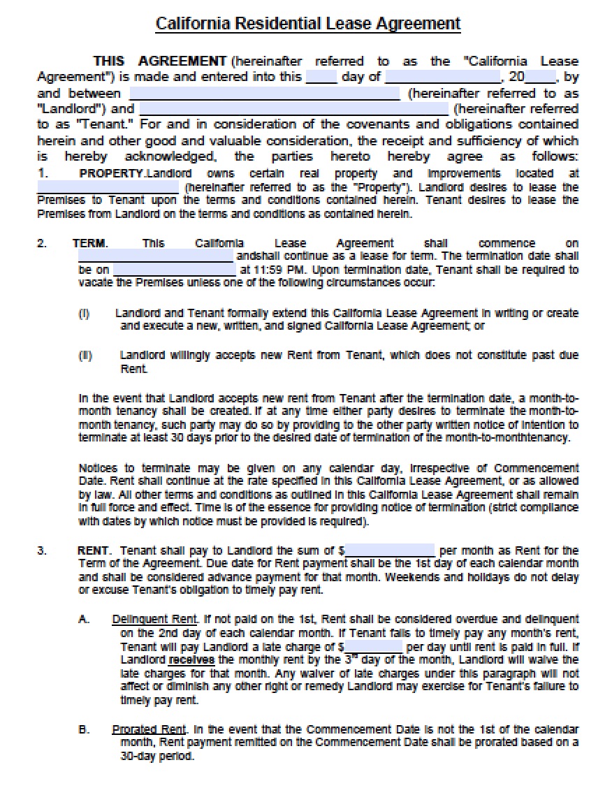 Free California Residential Lease Agreement | PDF | Word (.doc) Free California Residential Lease Agreement | PDF | Word (.doc)