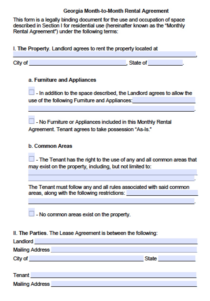 Printable Rental Lease Agreement Ga
