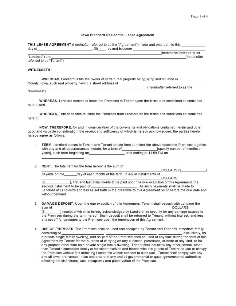 Free Iowa Rental Lease Agreement Templates | PDF | Word