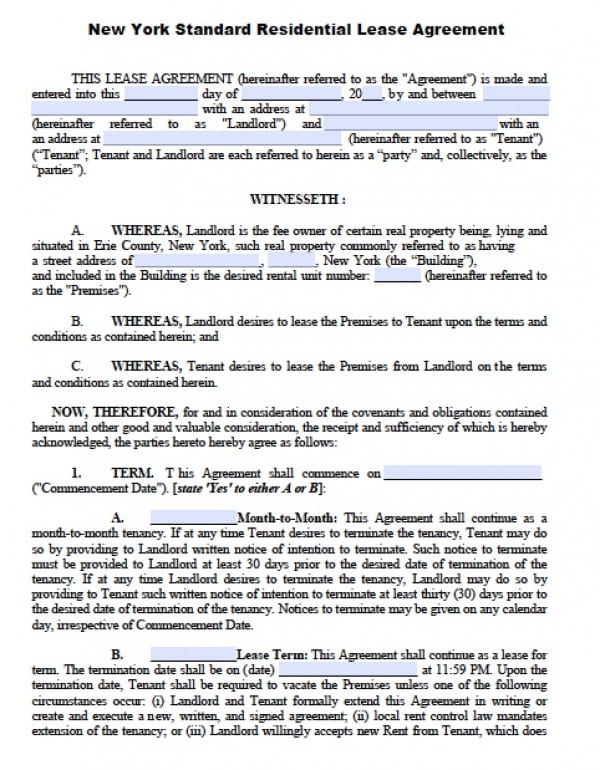 Free New York Residential Lease Agreement | PDF | Word (.doc) Free New York Residential Lease Agreement | PDF | Word (.doc)
